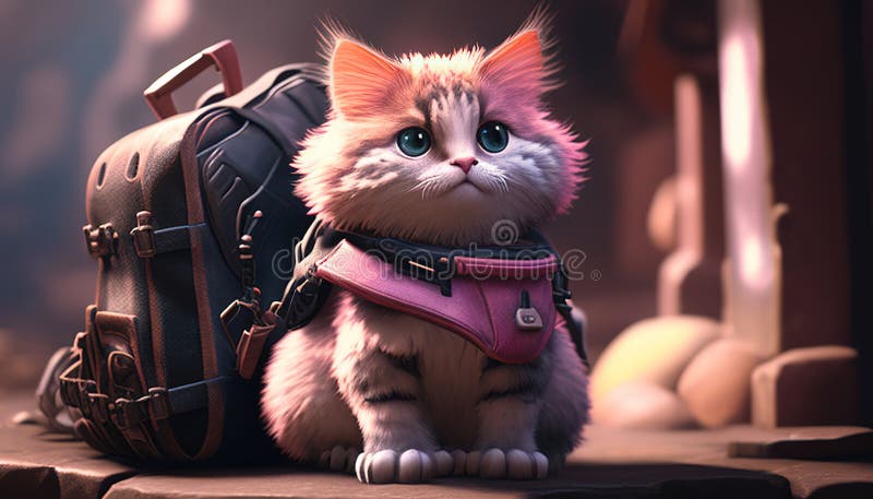 Adorable Cat Wearing a Pink Backpack Ready for an Adventure Stock ...
