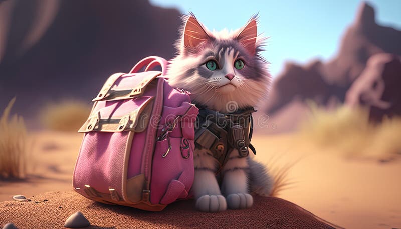 Adorable Cat Wearing a Pink Backpack Ready for an Adventure Stock ...