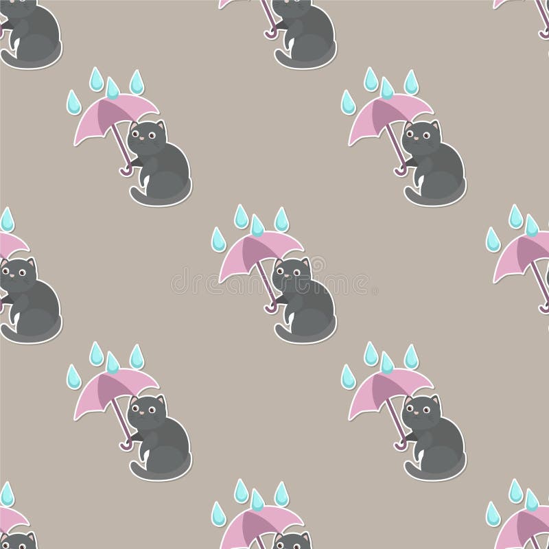 Adorable Cat with Weather Cartoon Seamless Pattern Stock Vector ...