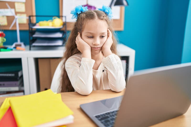 Adorable Caucasian Girl Student Studying Stressed at Office Stock Image ...