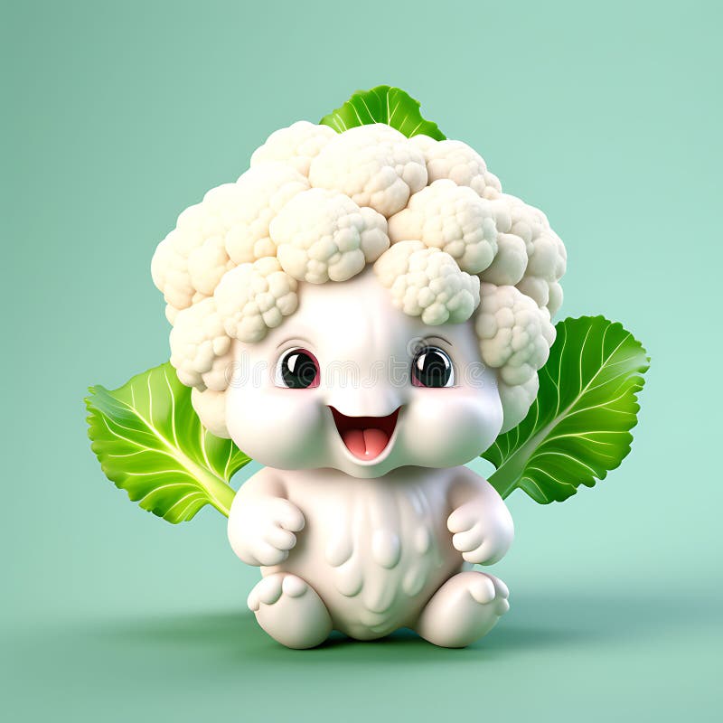 Adorable Cauliflower: 3D Render of a Cute Cauliflower Isolated Against ...