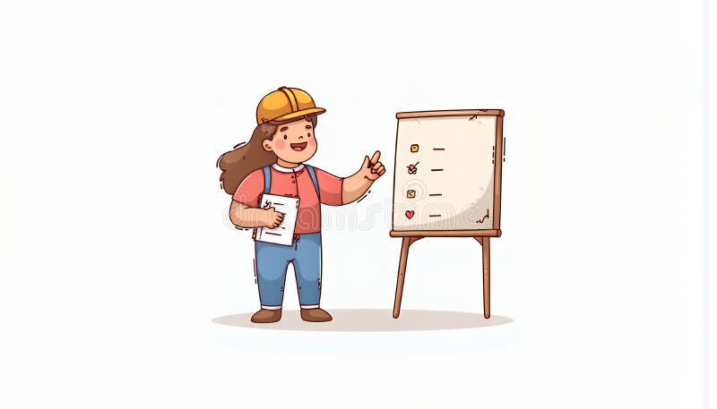Adorable Chibi Anime Construction Worker Presenting Safety Guidelines ...