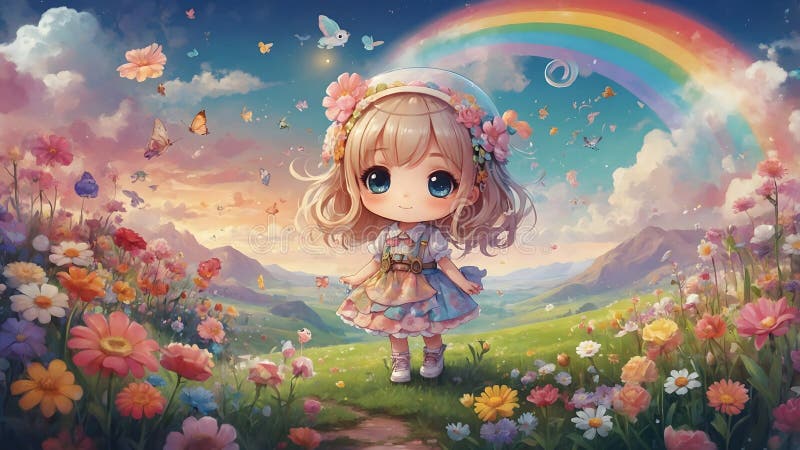 Adorable Chibi Characters Surrounded by a Magical Whimsical Landscape ...