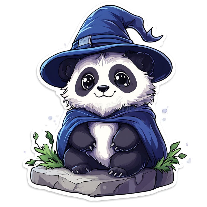 Cute Chibi Panda Sticker Design with Blue Hat Stock Illustration ...