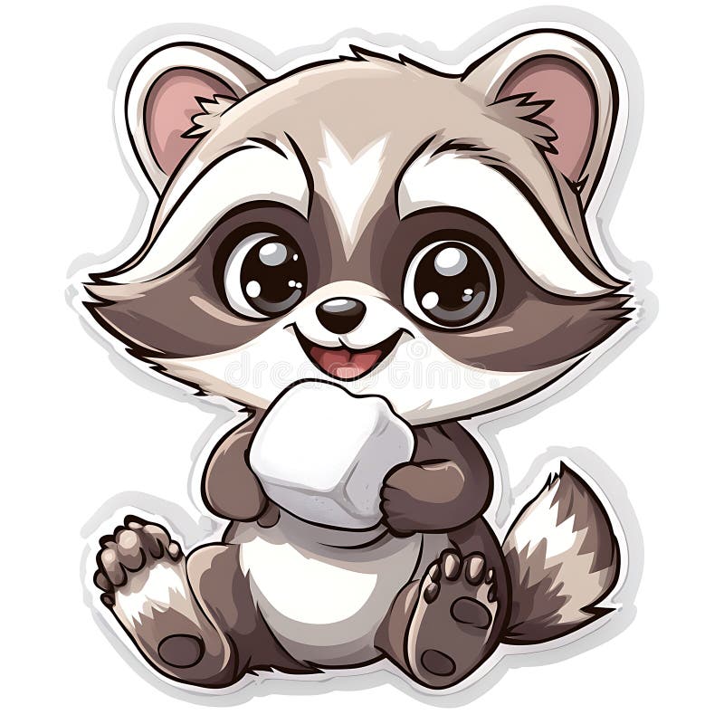 Cute Chibi Raccoon Sticker Design Stock Illustration - Illustration of ...