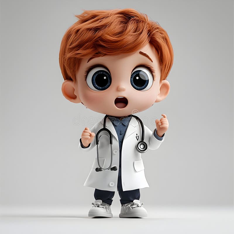 Adorable Chibi Doctor Holding Stethoscope on Clean White Background ...