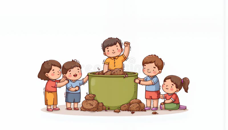 Playful Chibi Children with Compost Bin: a Cute Korean Anime ...