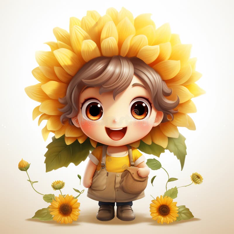 Adorable Chibi Sunflower Character Isolated Spreading Sunshine and Joy ...