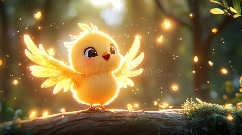 Adorable Chick in a Sunlit Forest Stock Illustration - Illustration of ...