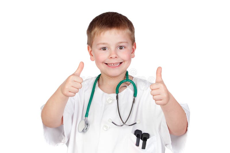 Adorable Child with Doctor Uniform Saying Ok Stock Photo - Image of ...