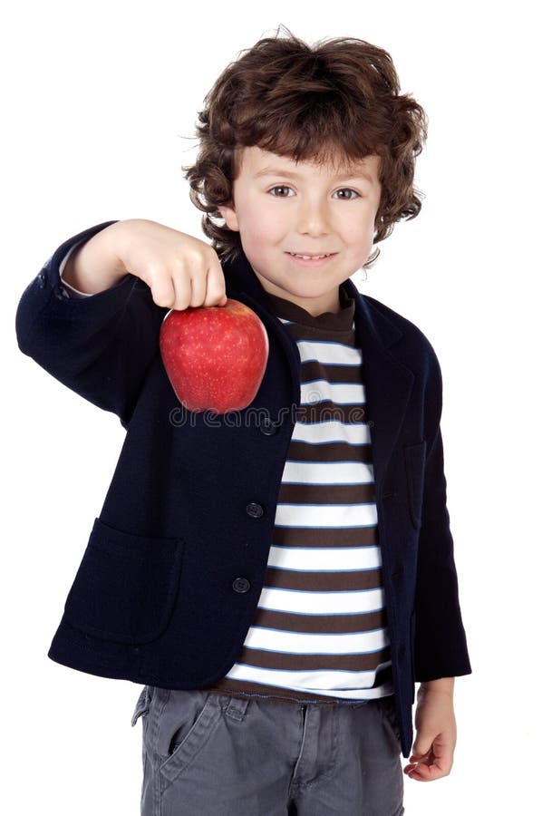 Adorable School Boy with Apple Stock Image - Image of hispanic, person ...