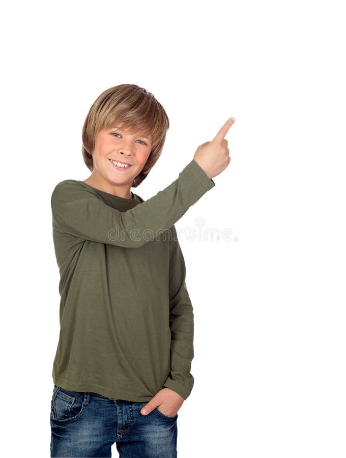 Cute Boy Pointing into the Distance with Finger. Stock Image - Image of ...