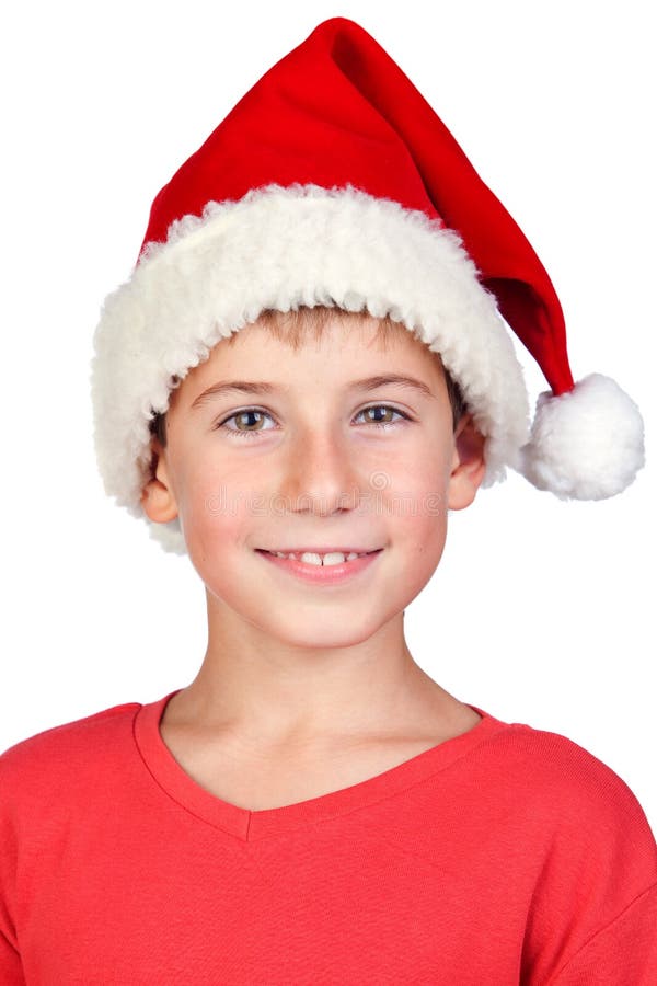 Adorable Child with Santa Hat Stock Image - Image of male, laughing ...