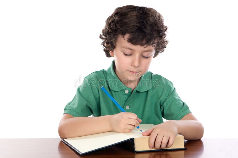 Child write in a notebook. stock image. Image of home - 63378881