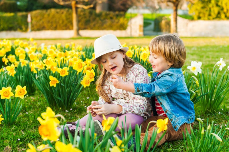 Adorable children stock image. Image of daffodil, people - 47545633