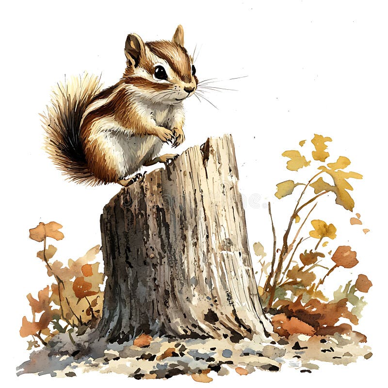 Adorable Chipmunk Perched on a Tree Stump in Autumnal Setting a ...