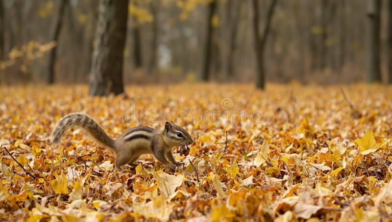 Adorable Chipmunk with Puffed Up Cheeks Scurrying through Autumn Leaves ...