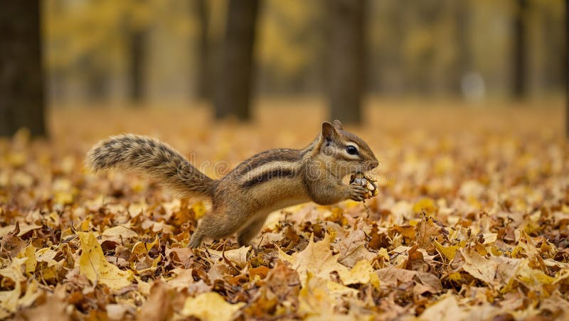 Adorable Chipmunk with Puffed Up Cheeks Scurrying through Autumn Leaves ...