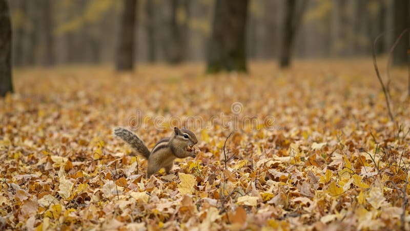 Adorable Chipmunk with Puffed Up Cheeks Scurrying through Autumn Leaves ...