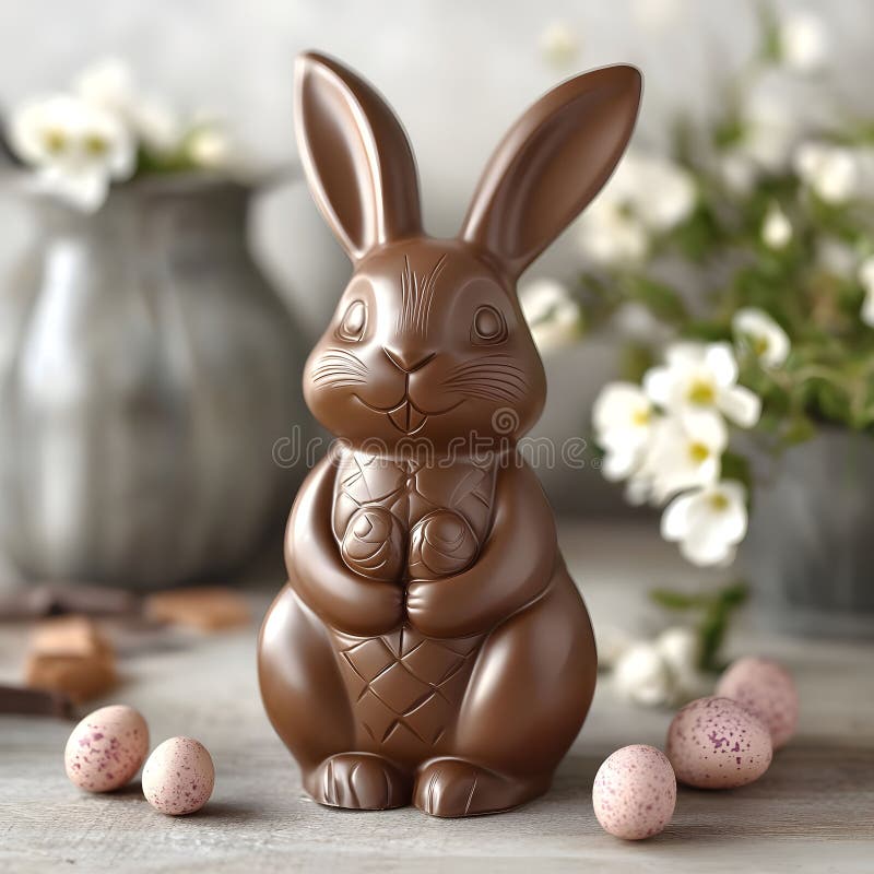 Adorable Chocolate Easter Bunny with Eggs Stock Illustration ...