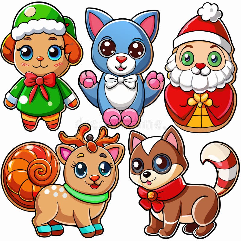 Adorable Christmas Animal Cookies Stock Vector - Illustration of ...