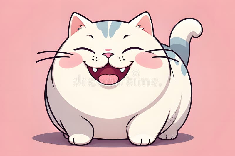 Adorable Chubby Cat with a Delighted Expression in Kawaii Style ...
