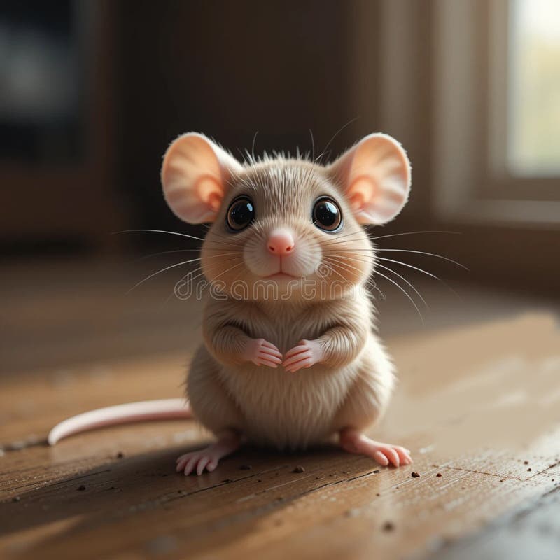 Adorable Chubby Mouse with Big Eyes and Folded Paws, Sitting on a ...