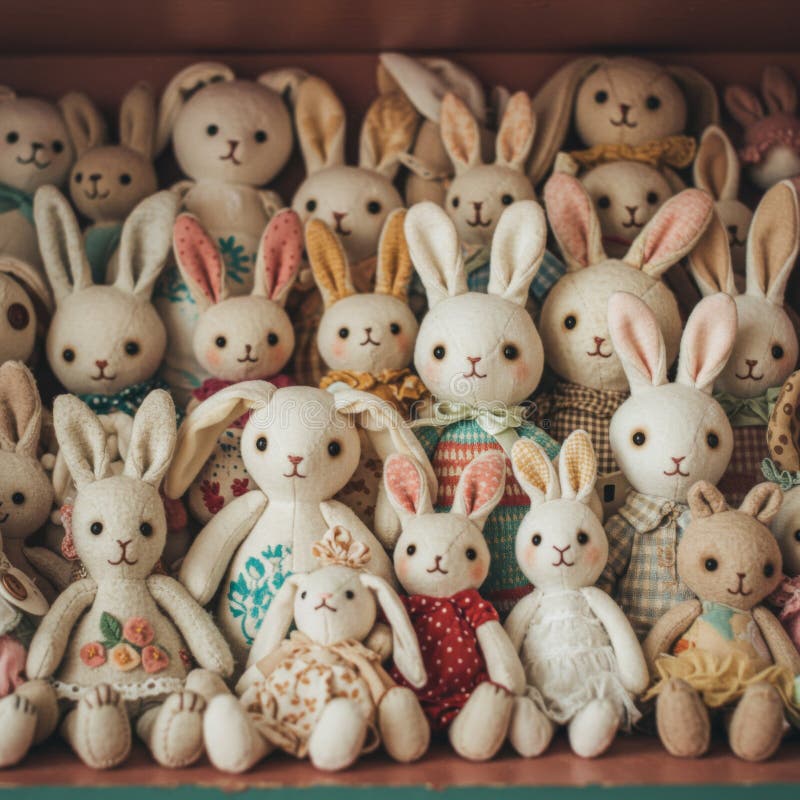 Adorable Collection of Handmade Plush Rabbits Stock Illustration ...