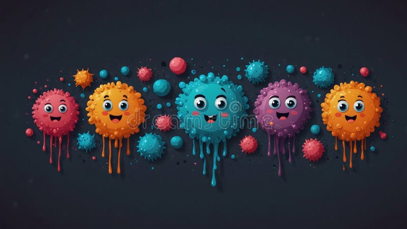 Adorable Colorful Microbes with Faces in a Cute and Playful Abstract ...