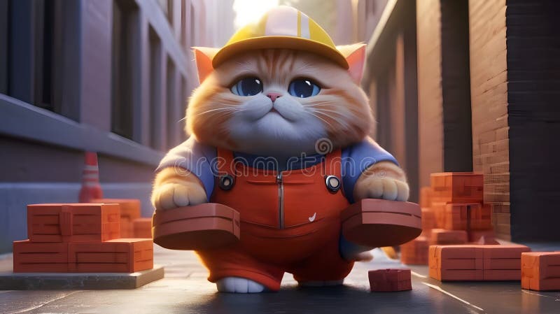 Adorable Construction Cat in a Lively Building Environment Stock ...