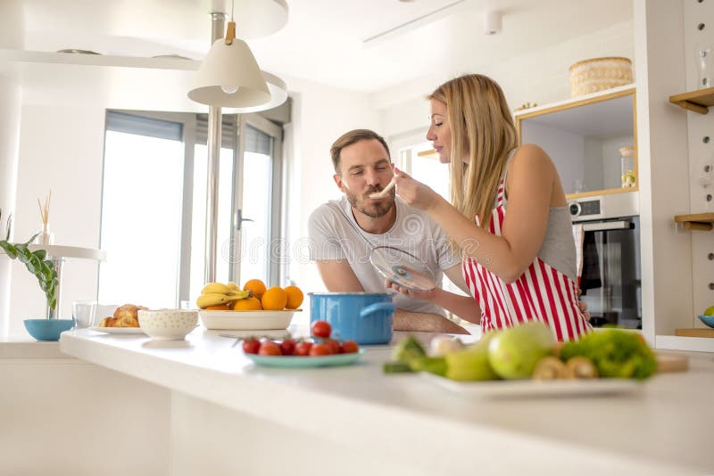 Adorable Cooking Something in the Kitchen with Each Other Stock Photo ...