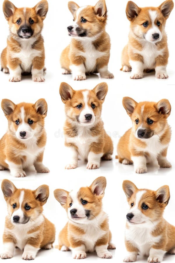 Adorable Corgi Puppies in Various Poses and Expressions Stock Photo ...