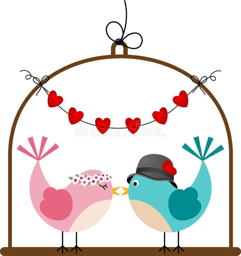 Adorable Couple Wedding Birds Stock Vector - Illustration of happy ...