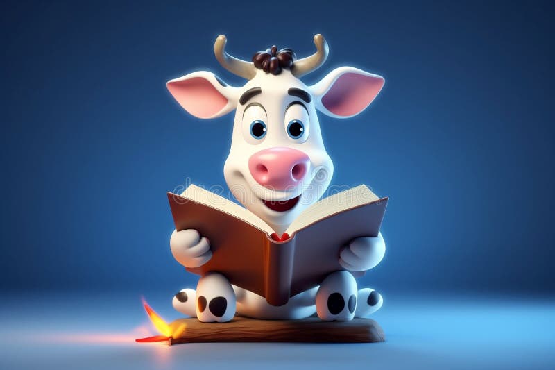 Adorable Cow Reading Book. AI Stock Illustration - Illustration of ...