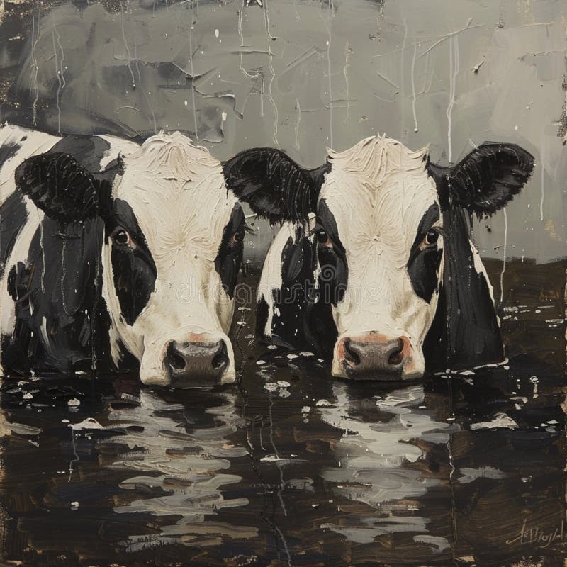 Adorable Cows Enjoying a Splash in the Water Stock Illustration ...
