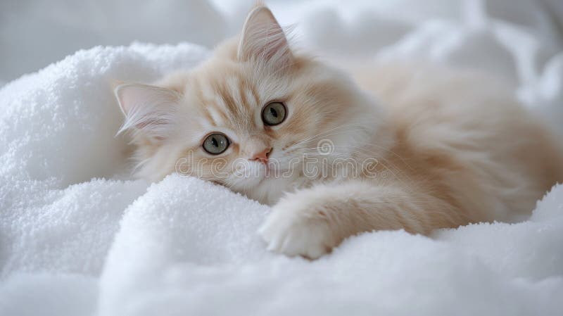 Adorable Cream Kitten Resting in Soft White Snow Stock Illustration ...