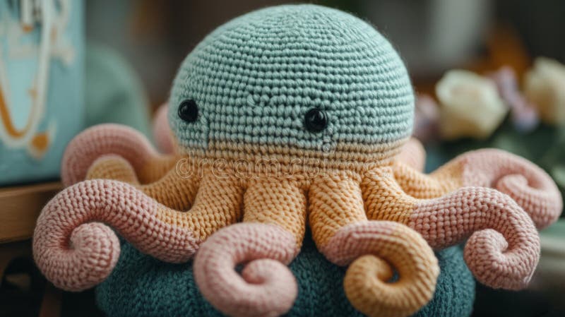 Adorable Crochet Octopus Toy Pastel Colors Soft Texture Stock ...