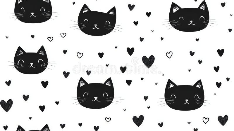 An Adorable and Cute Black Cat Pattern that Features Charming Hearts ...