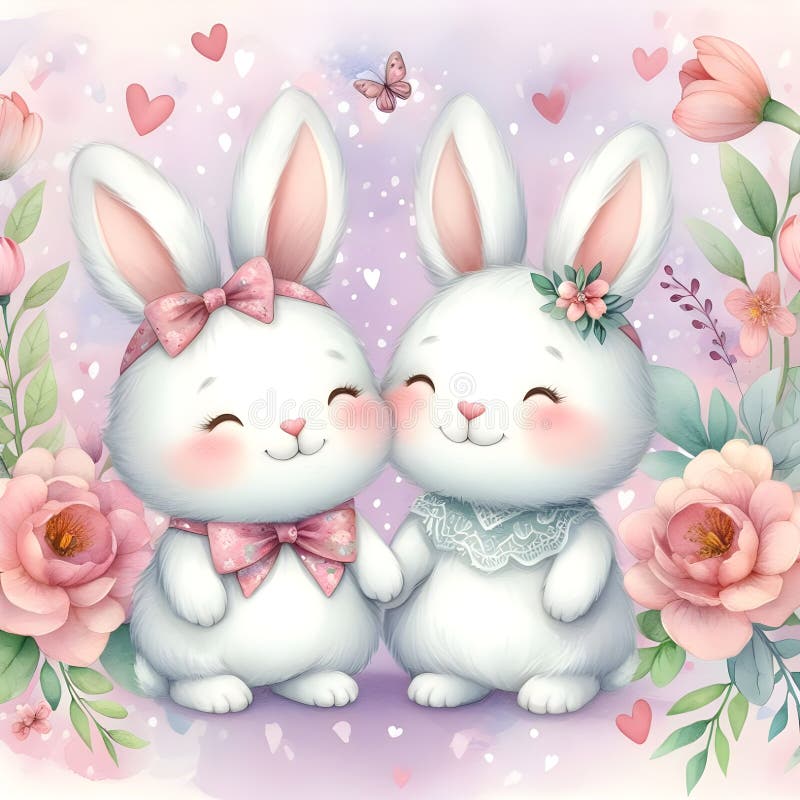 Adorable cute bunny couple stock illustration. Illustration of clothing ...
