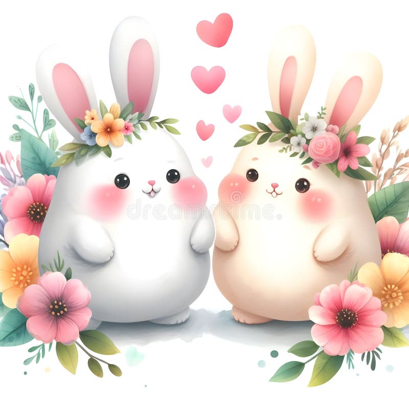 Adorable cute bunny couple stock illustration. Illustration of cute ...