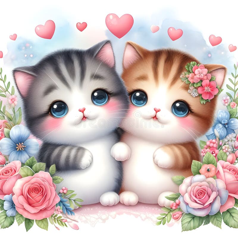 Adorable cute cat couple stock illustration. Illustration of cartoon ...