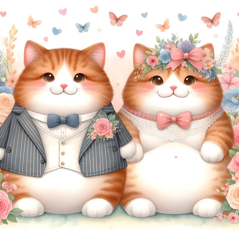 Adorable cute cat couple stock illustration. Illustration of play ...