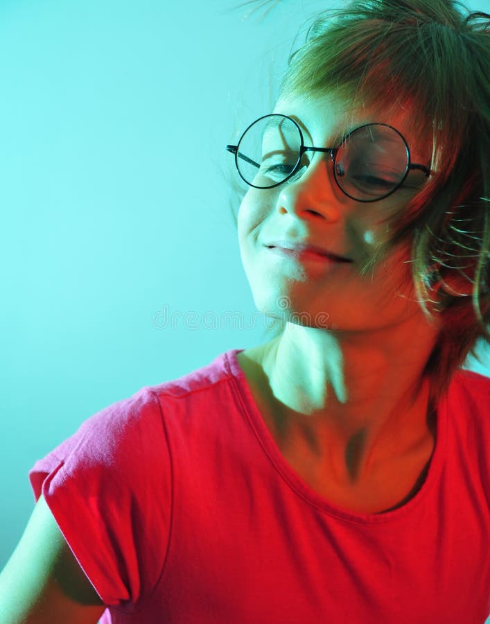 Adorable Cute Child Lit with Color Light Stock Photo - Image of face ...