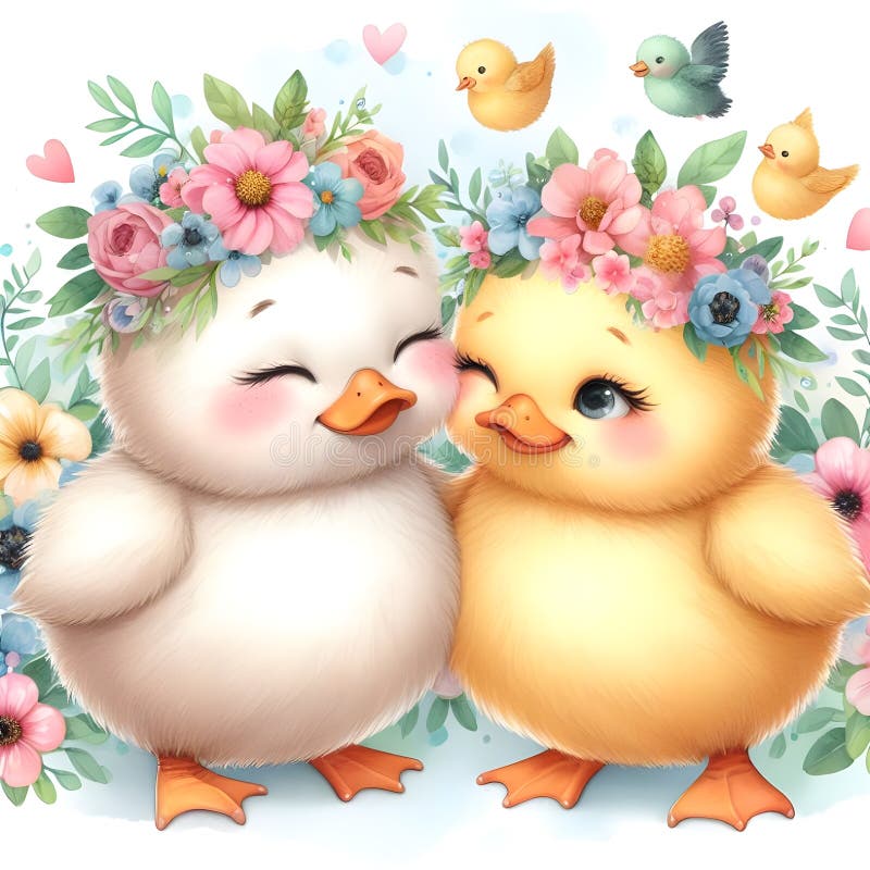 Adorable cute duck couple stock illustration. Illustration of lion ...