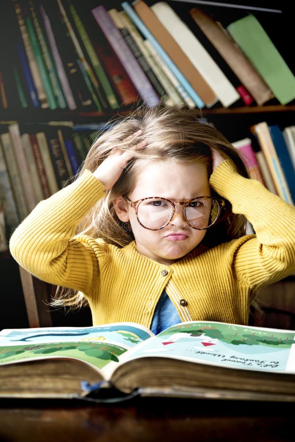 Adorable Cute Girl Reading Stressed Out Concept Stock Photo - Image of ...