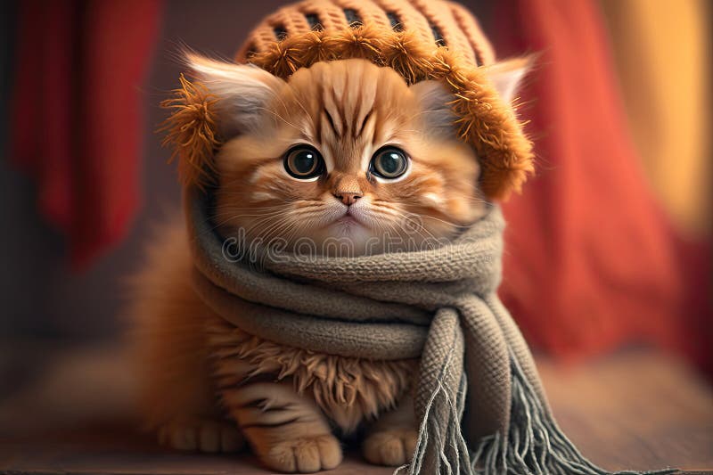 Adorable Cute Kitten Wearing Woolen Clothes. Warmth Concept. Generative ...
