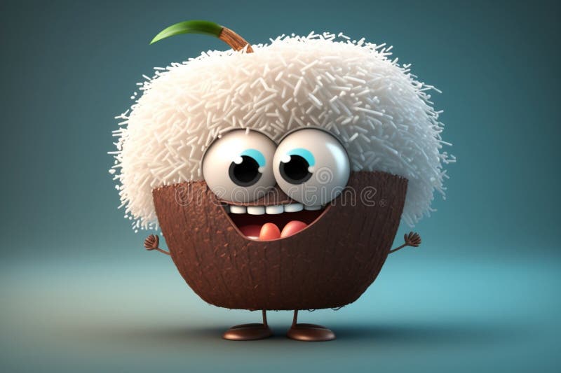 Adorable 3D Cartoon Coconut Character, Generative Ai Stock Illustration ...