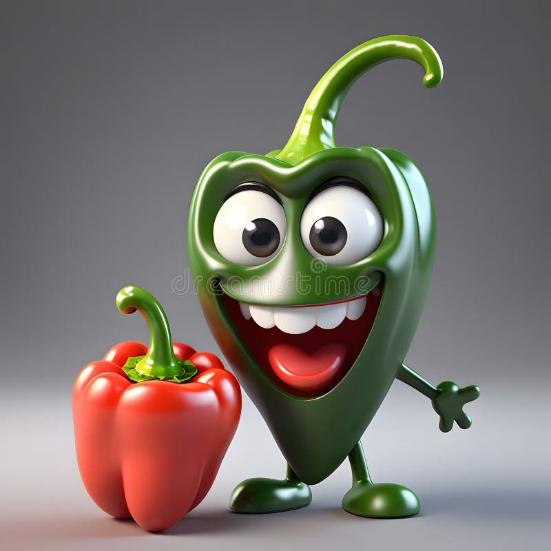 Adorable 3D Cartoon Pepper Character with a Happy Smiling Face Stock ...