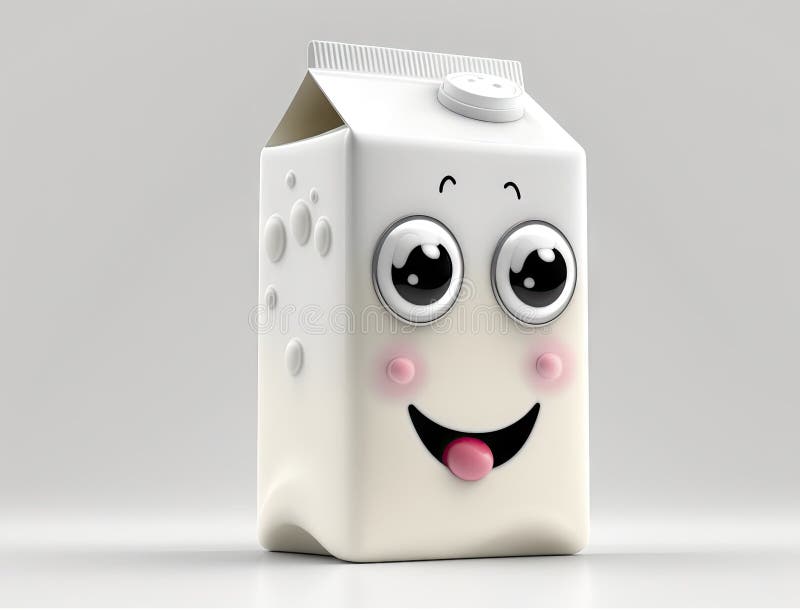 Adorable 3D Milk Character on White Background for Invitations and ...