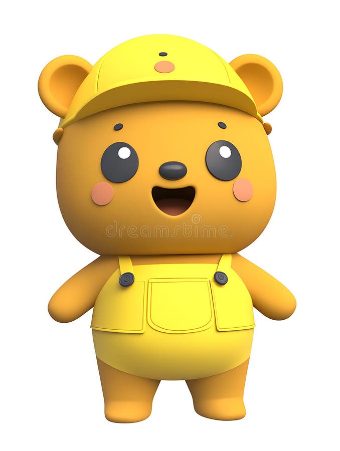 Adorable 3D Render of a Construction Worker Bear Cub in Yellow Outfit ...